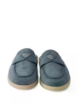 Prada Suede Mules With Enamelled Triangle Logo - Blue
