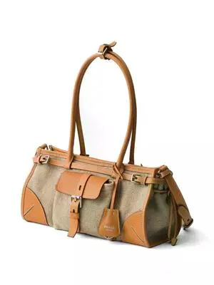 Prada Bonnie Medium Linen And Leather Handbag