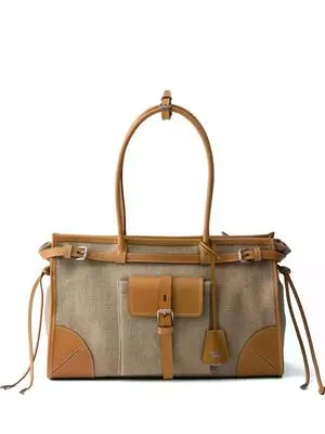 Prada Bonnie Linen And Leather Tote Bag - Neutrals