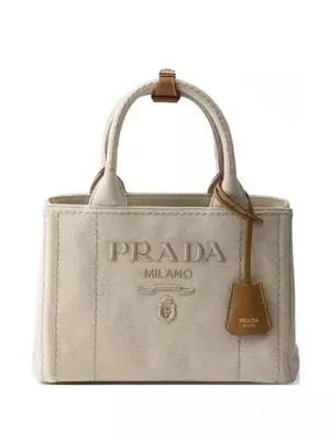 Prada Prada Small Cotton Canvas Jardini Re Bag Neutrals