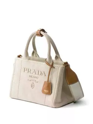 Prada Small Cotton Canvas Jardini Re Bag - Neutrals