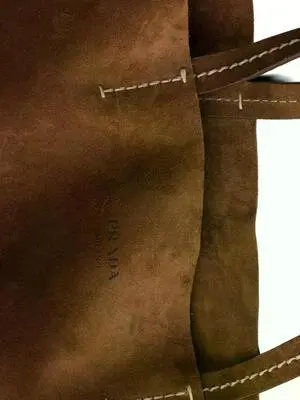Prada Large Suede And Crochet Tote Bag - Brown