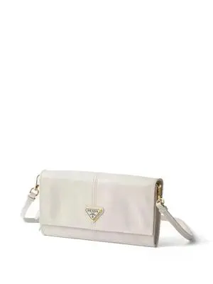 Prada Leather Wallet With Shoulder Strap - Neutrals