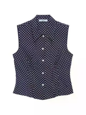 Prada Sleeveless Polka Dot Marocain Silk Shirt