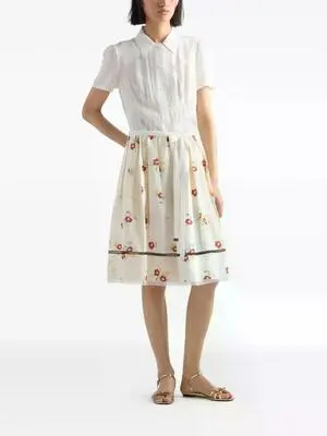 Prada Floral Print Linen Midi Skirt - Neutrals