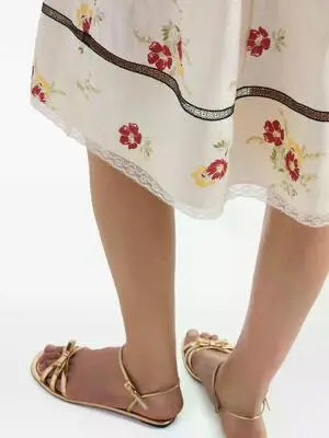Prada Floral Print Linen Midi Skirt - Neutrals