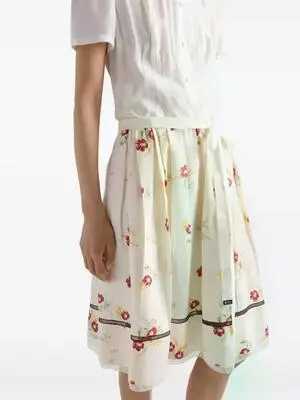 Prada Floral Print Linen Midi Skirt - Neutrals