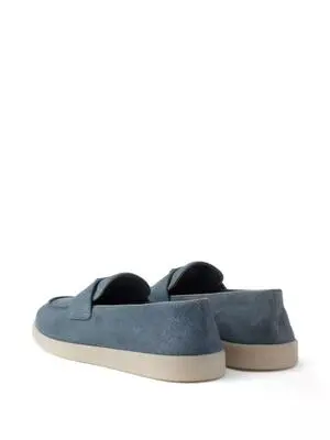 Prada Suede Loafers With Enamelled Logo - Blue