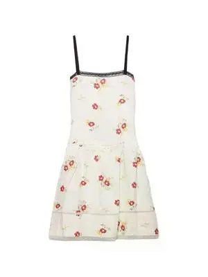 Prada Prada Floral Embroidered Linen Mini Dress Neutrals