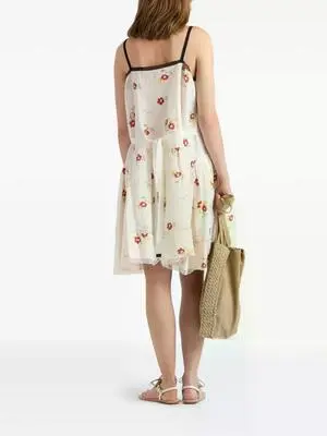Prada Floral Embroidered Linen Mini Dress - Neutrals
