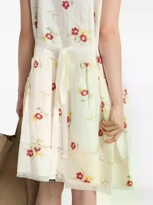 Prada Floral Embroidered Linen Mini Dress - Neutrals