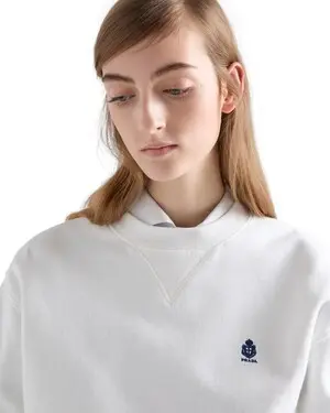 Prada Oversized Crew Neck Cotton Sweatshirt With Embroidered Logo