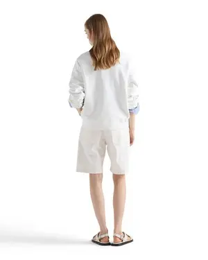 Prada Oversized Crew Neck Cotton Sweatshirt With Embroidered Logo