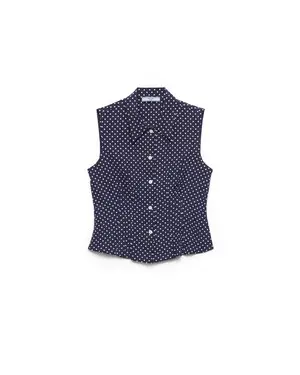 Prada Sleeveless Polka-dot Marocain Silk Shirt - Blue/white