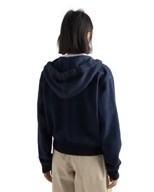Prada Embroidered Logo Cotton Hoodie Jacket - Navy
