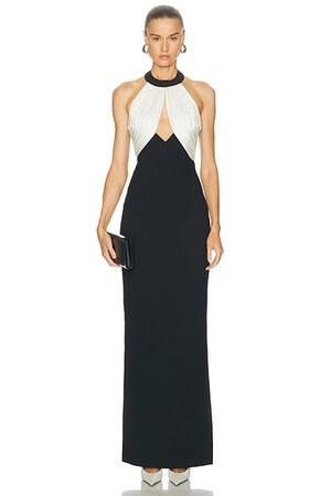 ILKYAZ OZEL The New Arrivals Asena Halterneck Gown - Dark Matter
