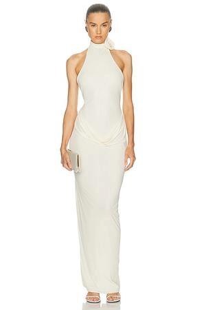 MAYGEL CORONEL Halterneck Rosette Maxi Dress - Antique