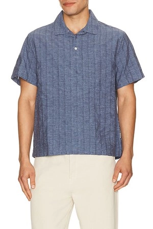 Onia Cotton Linen Pop Over Shirt - Navy Multi