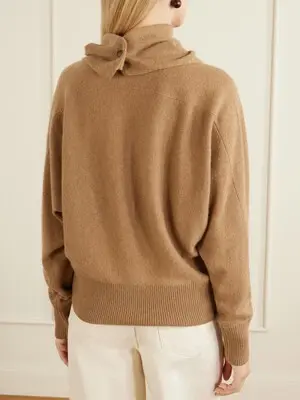 Le Kasha Lyss Organic Cashmere Cardigan With Detachable Scarf - Brown