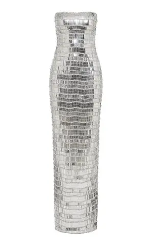 Rachel Gilbert Sylvie Strapless Sequined Column Gown - Silver