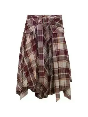 MARBELL Vivienne Check-pattern Asymmetric Skirt - Red
