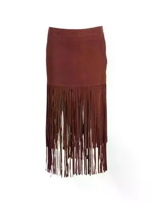 Ermanno Scervino Suede Fringe Skirt - Brown