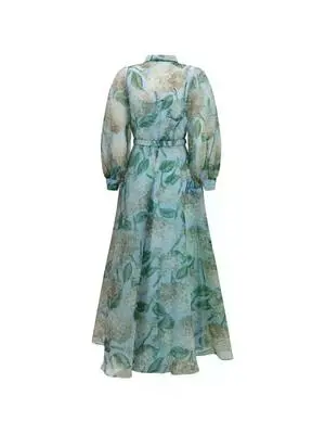 NISSA Belted Floral-print Maxi Dress