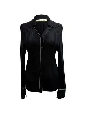 Sandro Ribbed-knit Piped-trim Cardigan