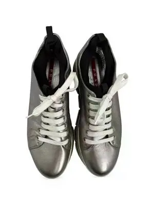Prada Metallic Leather Platform Lace-up Sneakers