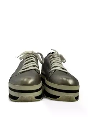 Prada Metallic Leather Platform Lace-up Sneakers