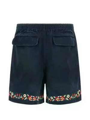 FOUND Horse Equine Floral-embroidered Cotton Shorts - Blue