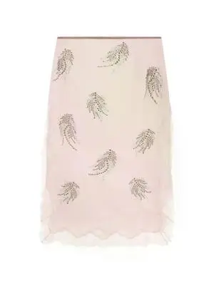 16Arlington 16Arlington Liri Crystal Embellished Lace Trim Midi Skirt Pink