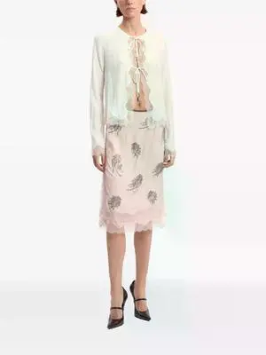 16Arlington Liri Crystal Embellished Lace Trim Midi Skirt - Pink