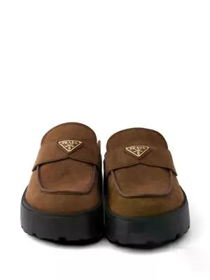 Prada Nubuck Flatform Mules - Brown