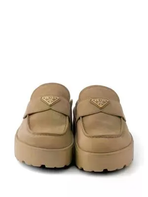 Prada Nubuck Flatform Mules - Neutrals