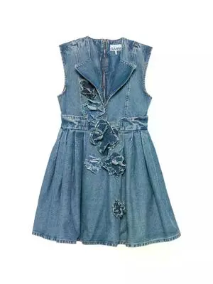 GANNI Flower-appliqué Sleeveless Mini Dress - Blue
