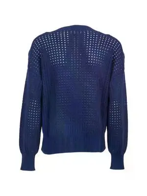 KANGRA Open-knit V-neck Jumper - Blue