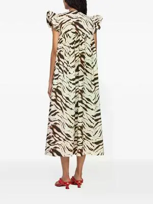 GANNI Tiger Print Ruffled Midi Dress