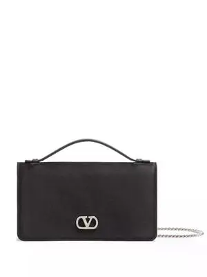 Valentino Garavani Vlogo Signature Chain Wallet In Satin With Jewel Logo - Black
