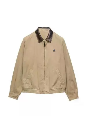 Prada Cotton Jacket With Leather Details - Neutrals