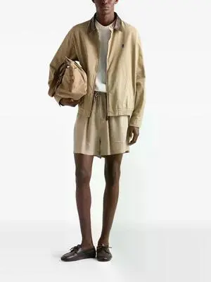 Prada Cotton Jacket With Leather Details - Neutrals