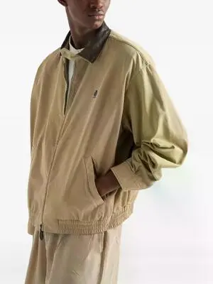 Prada Cotton Jacket With Leather Details - Neutrals
