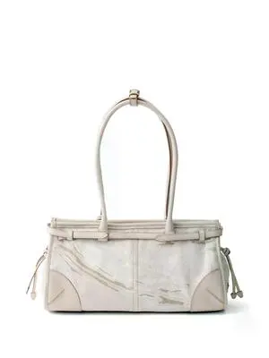 Prada Bonnie Medium Printed Linen And Leather Handbag - Neutrals