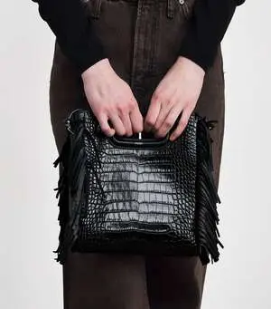 Maje Leather M Cross-body Bag With Fringe Detail - Black