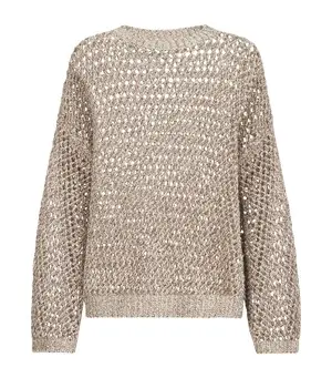 Brunello Cucinelli Silk-linen Blend Net Sweater - Grey