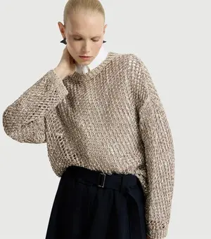 Brunello Cucinelli Silk-linen Blend Net Sweater - Grey
