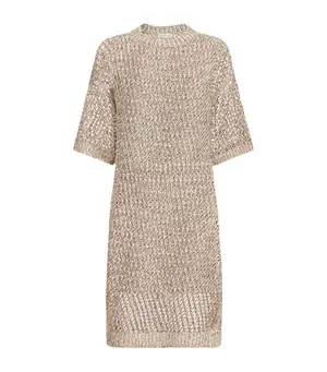 Brunello Cucinelli Silk-linen-blend Knitted Midi Dress - Brown