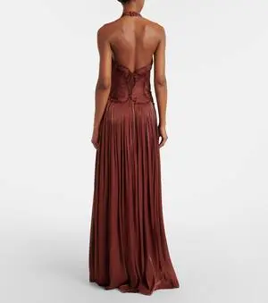 Costarellos Embellished Ruched Gown - Brown
