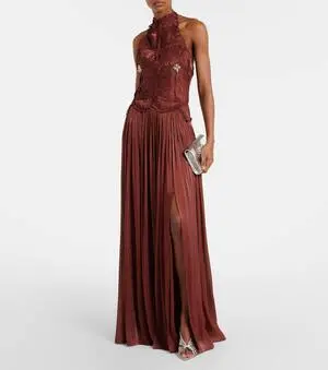 Costarellos Embellished Ruched Gown - Brown