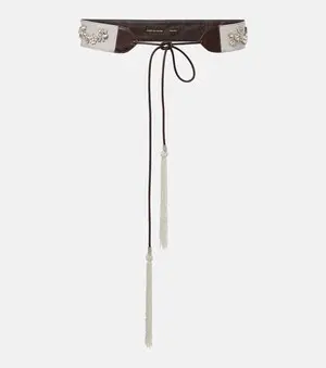 Dries Van Noten Embellished Cotton Belt With Leather Trim - Grey